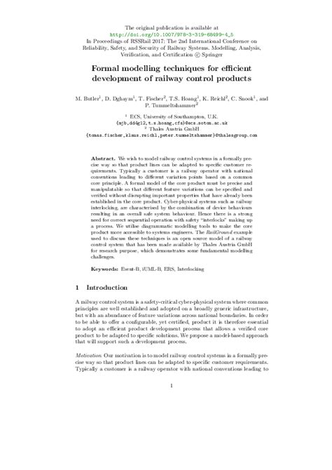 Pdf Formal Modelling Techniques For Efficient Development Of Railway