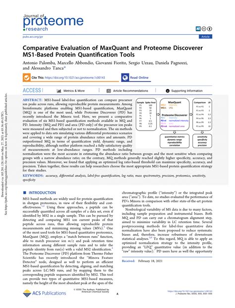Pdf Comparative Evaluation Of Maxquant And Proteome Discoverer Ms1 Based Protein