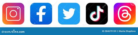 Instagram, Facebook, Twitter, Tik Tok, Threads Logos Editorial Stock Image - Illustration of ...