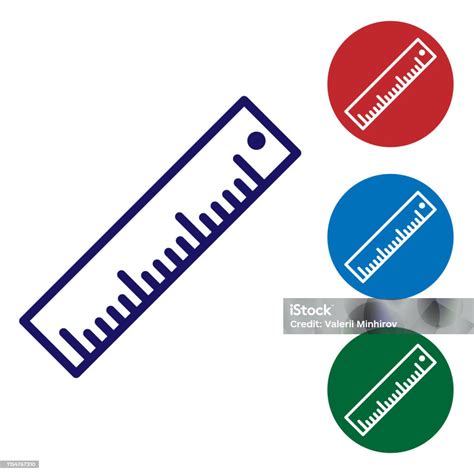 흰색 배경에 고립 된 파란색 눈금자 아이콘입니다 직선 기호입니다 원 버튼의 색상 아이콘을 설정 합니다 벡터 일러스트 0명에 대한