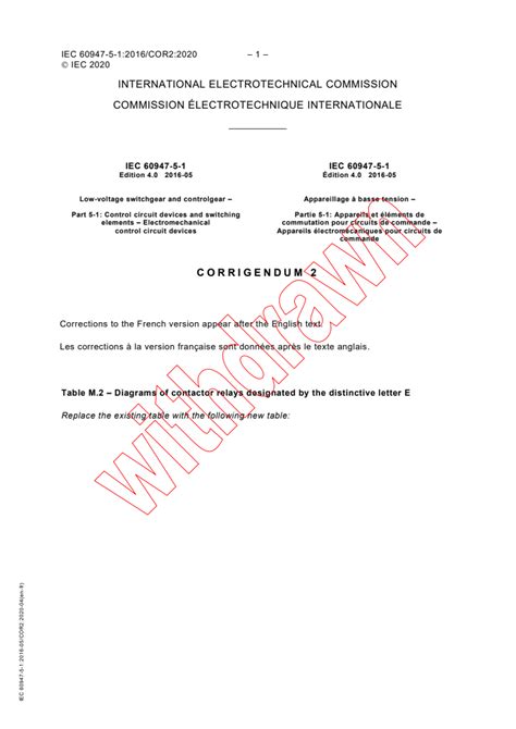 Iec 60947 5 1 2016 Cor2 2020 Corrigendum 2 Low Voltage Switchgear And Controlgear Part 5 1