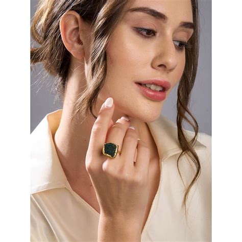 Buy Niska Green Uncut Natural Stone Brass Ring Online