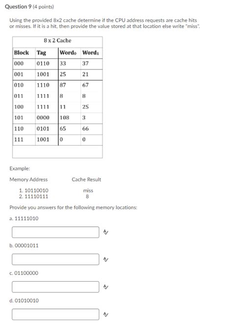 Solved Question 9 4 Points Using The Provided 8x2 Cache Chegg Com