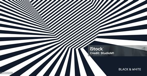 줄무늬에 의한 기하학적 배경입니다 착시가 있는 흑백 모던 패턴 브로셔 연례 보고서 잡지 포스터 프레젠테이션 전단지 또는 배너에 대한 3d 벡터 일러스트레이션 0명에 대한