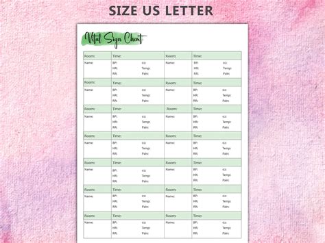 Printable Vital Sign Chart Vital Sign Log Vital Sign Tracker Vital Sign Sheet Nursing Vitals
