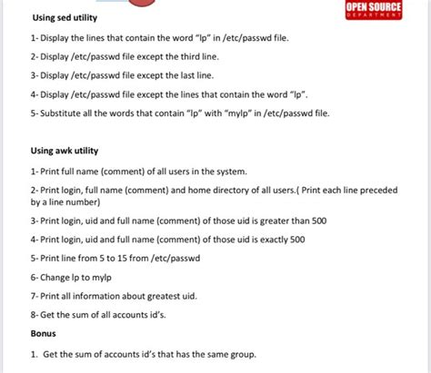 Solved Using Sed Utility 1 Display The Lines That Contain