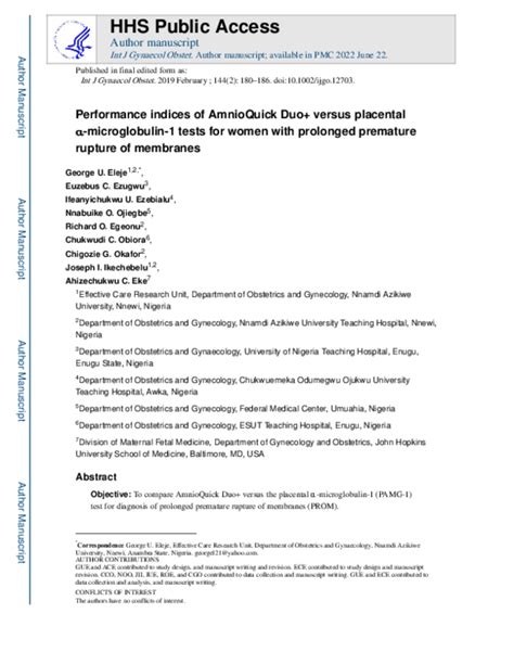 Pdf Placental Alpha Microglobulin 1 Amnisure® Test For Detection Of