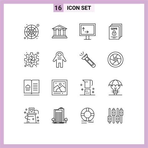 Group Of 16 Modern Outlines Set For Secure Padlock Court Gdpr Width Editable Vector Design
