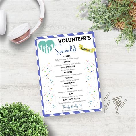 Volunteer Survival Kit Printable Back To School Staff Tags Pta Pto Employee Appreciation Week