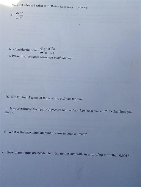 solved math 251 notes section 10 7 ratio root tests