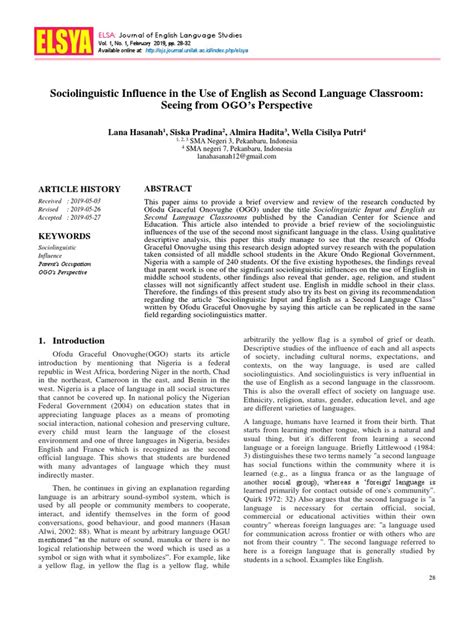 Sociolinguistic Influence In The Use Of English As A Second Language Esl Classroom Seeing