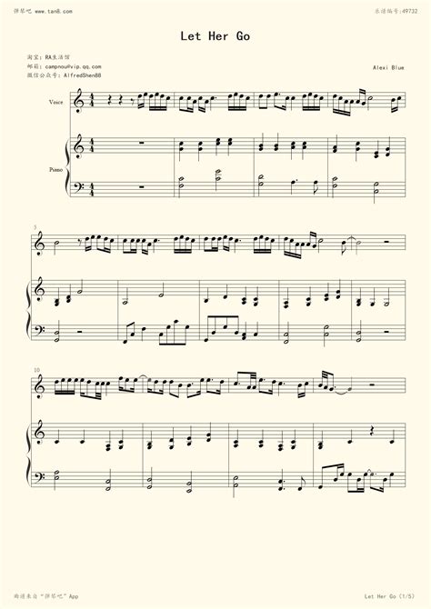 Let Her Go钢琴谱 T钢琴 Ler吉他 大山谷图库