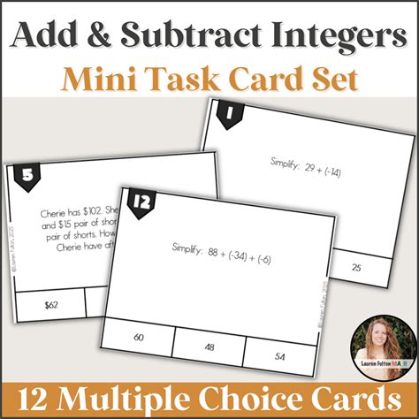 adding and subtracting integers task cards activity for 6th and 7th grad