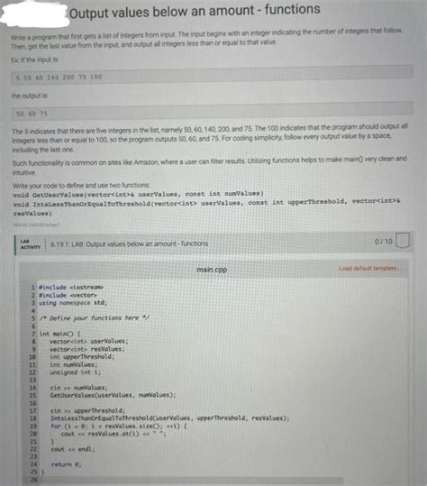 Solved Output Values Below An Amount Functions Write A Chegg