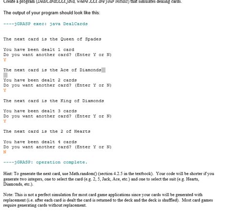 Solved Create A Program Dealcards Xxxjava Where Xxx Are