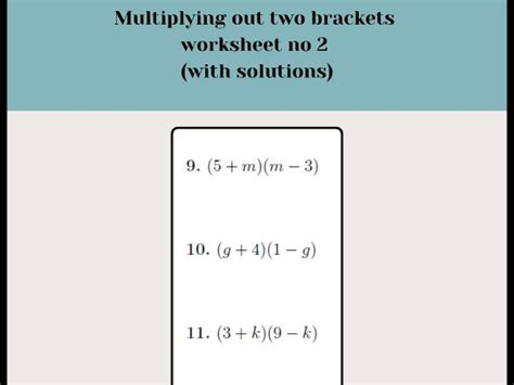 Multiplying Out Two Brackets Worksheet No With Solutions Teaching Resources