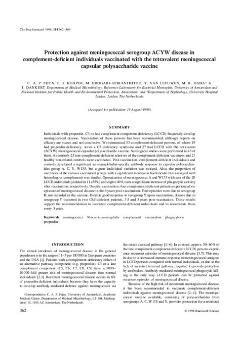 Pdf Deficiency Of The Eighth Component Of Complement Associated With Recurrent Meningococcal
