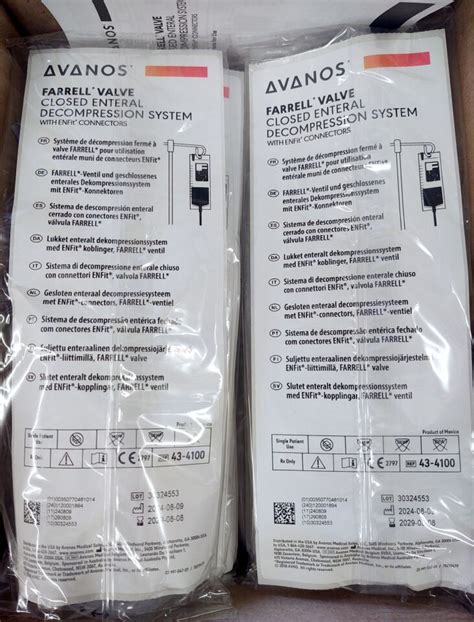 New Avanos 43 4100 Farrell Valve Closed Enteral Decompression System With Enfit Connector Case