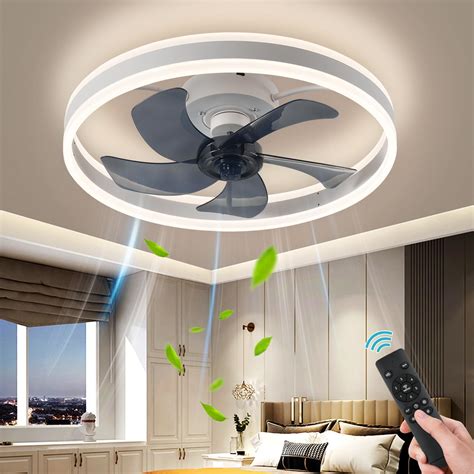 7pm 20 Inch Low Profile Flush Mount Ceiling Fan With Remote Control Led