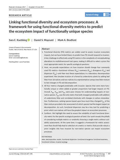 Functional Diversity And Ecosystem Impact Pdf Ecosystem Ecology