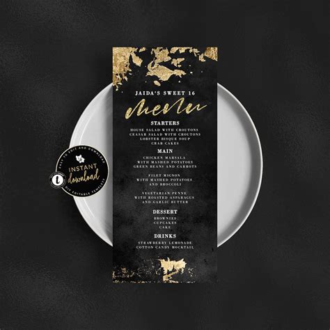 Black And Gold Menu Card Black And Gold Faux Foil Menu Black And Gold