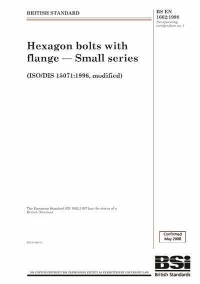 Bs En 16621998 Hexagon Bolts With Flange Small Series British