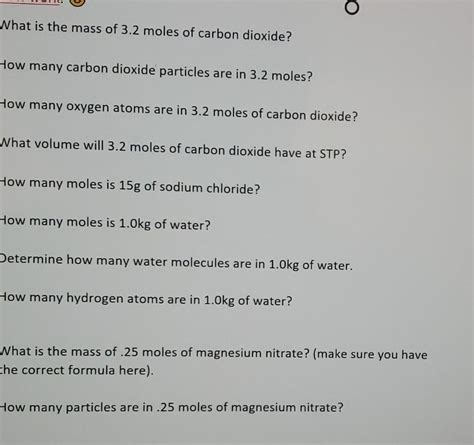 Solved Mole Calculations Explain And Show All Work And Write Chegg Com