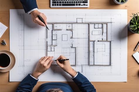 Premium Photo Top View Of Architect Drawing On Architectural Project