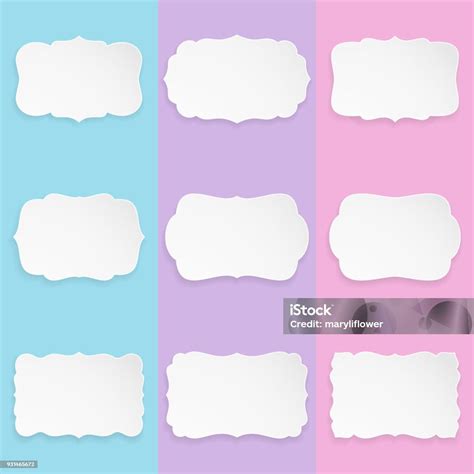 그림자와 함께 9 장식 우아한 종이 모양 라벨의 집합입니다 벡터 일러스트입니다 0명에 대한 스톡 벡터 아트 및 기타 이미지