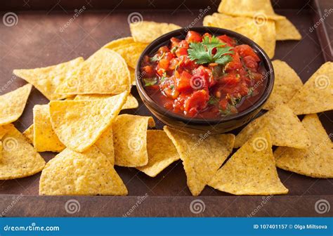 Mexican Salsa Dip And Nachos Tortilla Chips Stock Image Image Of