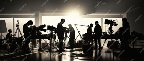 Premium Photo Film Crew Team Lightman And Cameraman Working Together