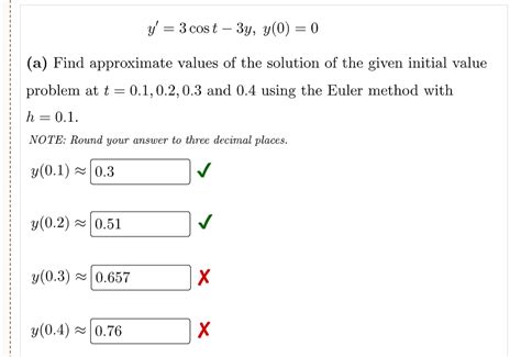 Solved y' = 3 cost – 3y, y(0) = 0 (a) Find approximate | Chegg.com
