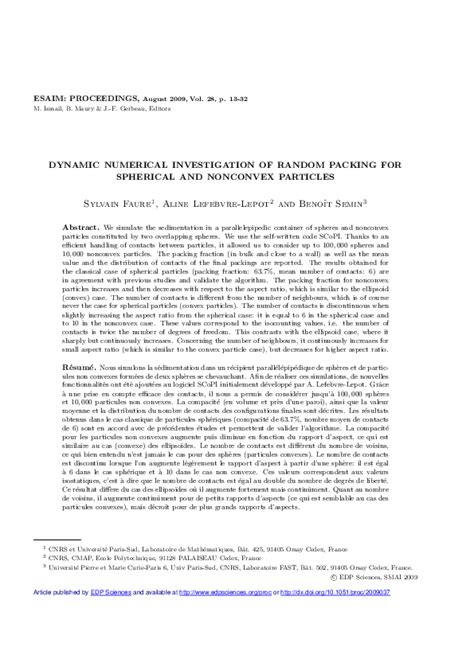 Pdf Dynamic Numerical Investigation Of Random Packing For Spherical And Nonconvex Particles