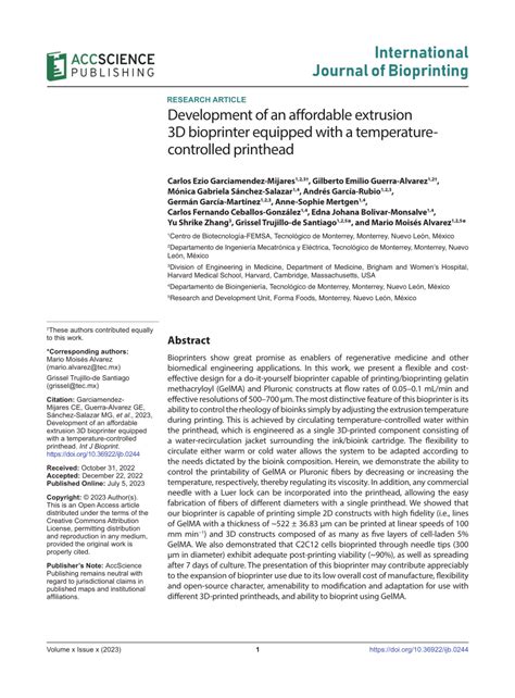 Pdf International Journal Of Bioprinting Development Of An Affordable Extrusion 3d Bioprinter
