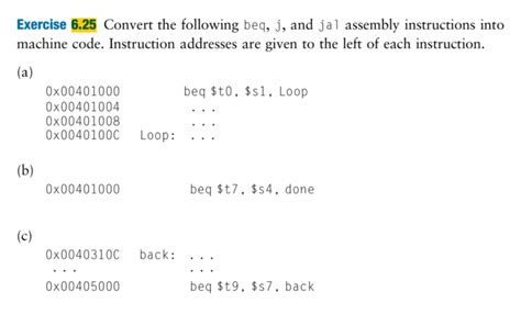 Solved Exercise 6 25 Convert The Following Beq J And Jal