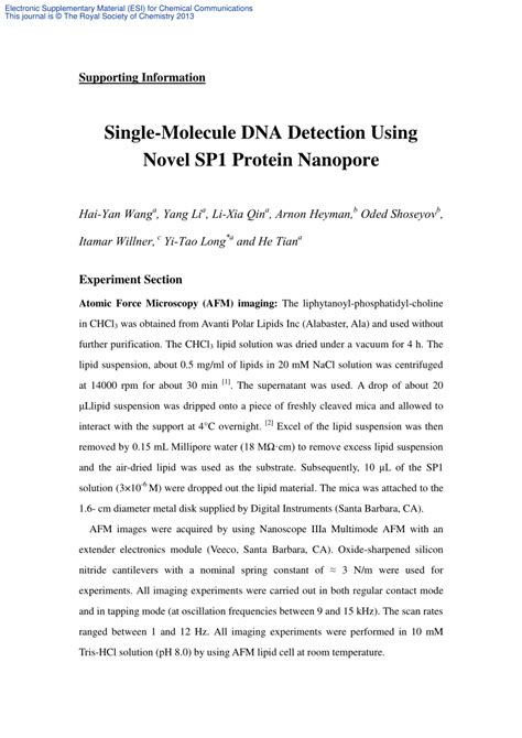 Pdf Single Molecule Dna Detection Using A Novel Sp1