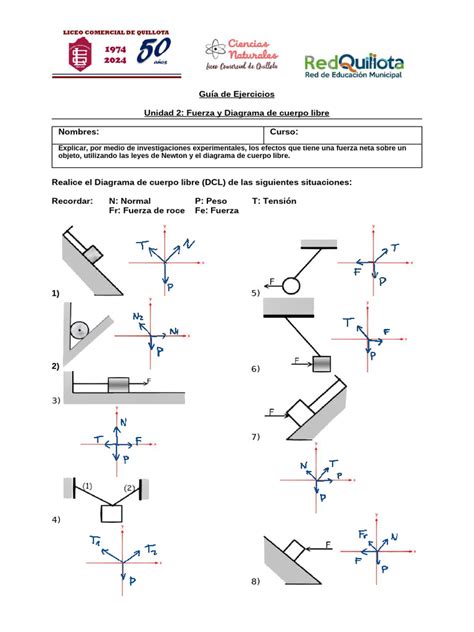Guia Formativa Diagramas De Cuerpo Libre Solucionado Pdf