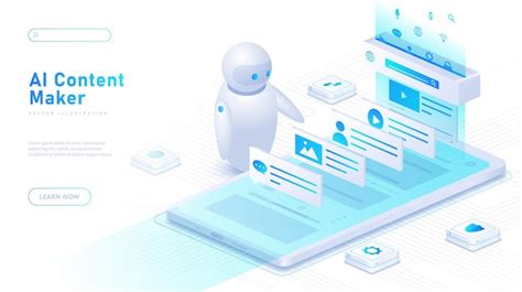 Ai 콘텐츠 제작자 화이트 포스터 인공지능 및 머신러닝 스마트 폰으로 채팅 프리미엄 벡터