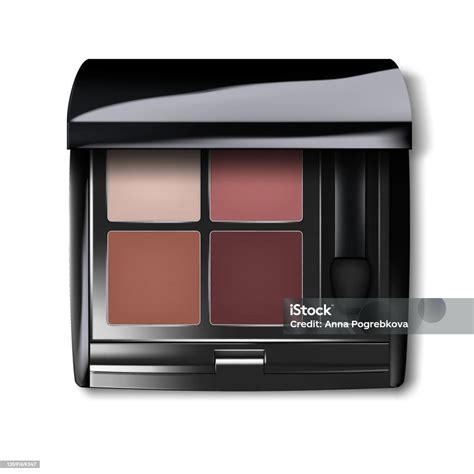 어플리케이터가 있는 메이크업 컬러 아이섀도우 팔레트 오픈 메이크업 아이 섀도우 키트 용기 상단 보기 사실적인 벡터 일러스트레이션 3차원 형태에 대한 스톡 벡터 아트 및 기타