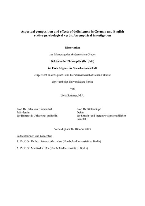 Pdf Aspectual Composition And Effects Of Definiteness In German And English Stative