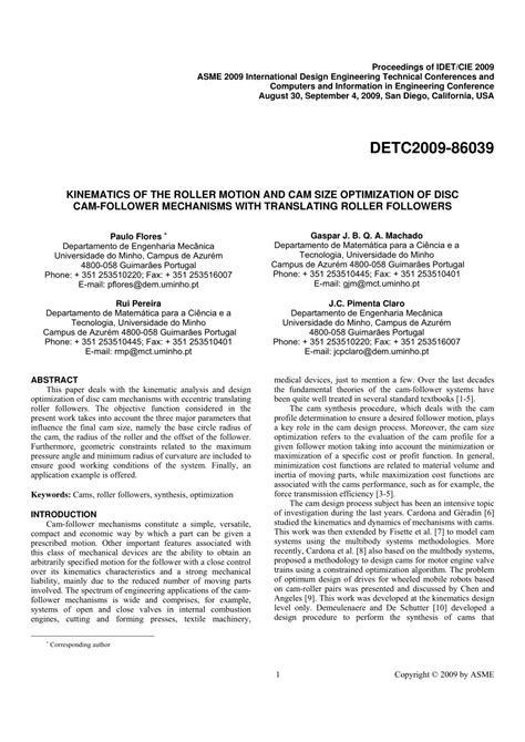 pdf kinematics of the roller motion and cam size optimization of disc