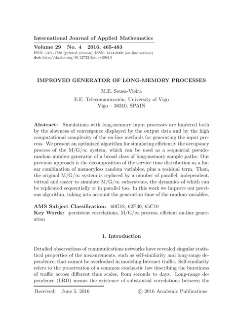 Pdf Improved Generator Of Long Memory Processes