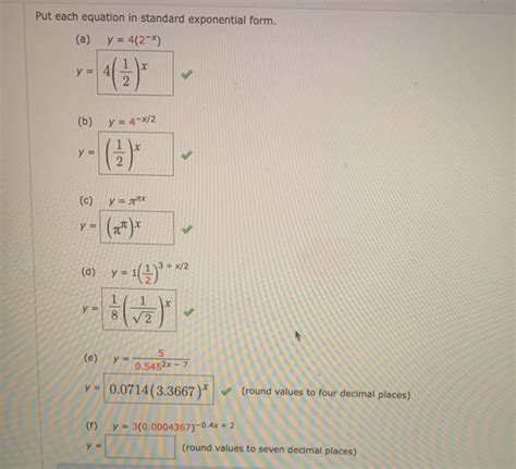 Solved Put Each Equation In Standard Exponential Form A Y