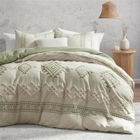 Oli Anderson Boho King Duvet Cover Set Beige And Sage Green