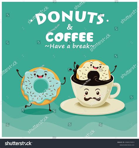 빈티지 도넛 커피 만화 캐릭터 포스터 스톡 일러스트 2260133413 Shutterstock