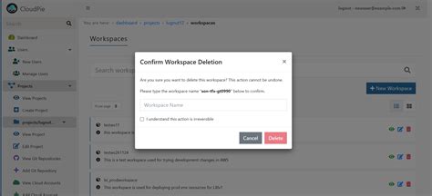 Deleting A Workspace Cloudpie User Guide