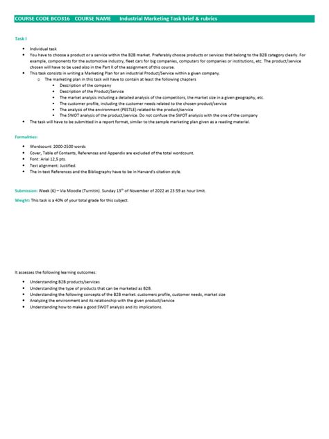 Task Brief Bco316 Industrial Marketing Part I Pdf
