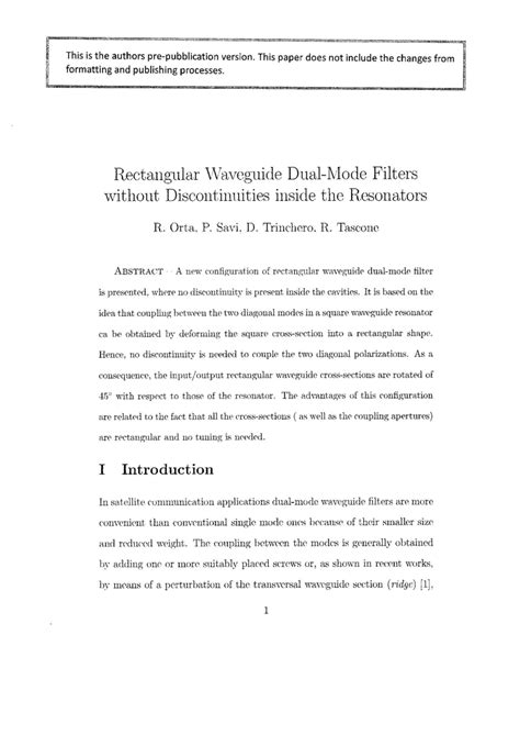 Pdf Rectangular Waveguide Dual Mode Filters Without Discontinuities