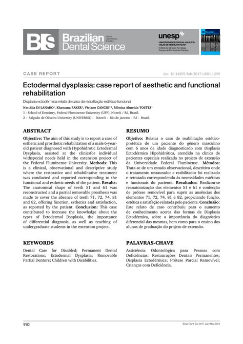 Pdf Ectodermal Dysplasia Case Report Of Aesthetic And Functional