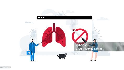 금연 교육 플랫 벡터 일러스트레이션 붉은 폐 암 경고 애니메이션 준비 듀익 친화적 인 인포그래픽에 대한 스톡 벡터 아트 및 기타 이미지 Istock